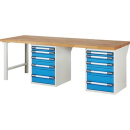 eurokraft pro Werkbank, Baukastensystem Serie 7000, 10 Schubladen, extrabreit, BxT 2500 x 900 mm