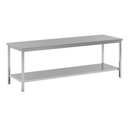 eurokraft basic Edelstahl-Arbeitstisch, 1 Fachboden voll, Breite 2400 mm