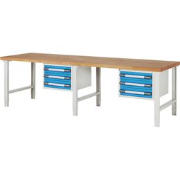 eurokraft pro Werkbank, Baukastensystem Serie 7000, 6 Schubladen, BxT 3000 x 900 mm