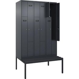 Z-Spind Evolo PLUS Sitzbank, 3 Abteile, grau, B 1200 mm, Zylinderschloss, mit untergebauter Sitzbank, Kunststoff kaiserkraft