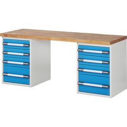 eurokraft pro Werkbank, Baukastensystem Serie 7000, 8 Schubladen, BxT 2000 x 700 mm