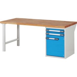 eurokraft pro Werkbank, Baukastensystem Serie 7000, 2 Schubladen, 1 Schrank, Tiefe 700 mm, BxT 2000 x 900 mm