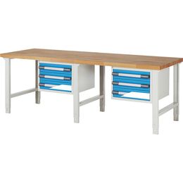 eurokraft pro Werkbank, Baukastensystem Serie 7000, 6 Schubladen, BxT 2500 x 900 mm