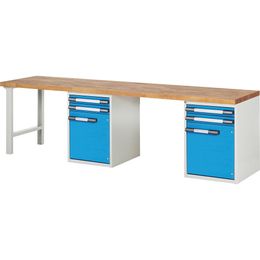eurokraft pro Werkbank, Baukastensystem Serie 7000, 4 Schubladen, 2 Türen, extrabreit, BxT 3000 x 700 mm