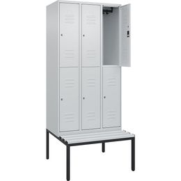 C+P Doppelstock-Spind Classic PLUS Sitzbank, 3 Abteile, lichtgrau, B 900 mm, Zylinderschloss, untergebaut, Kunststoff