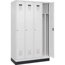 Schwarz-Weiß-Spind Evolo PLUS, schmal, 4 Abteile, Trennwand verkürzt, weiß, B 1200 mm, mit Bodensockel, Zylinderschloss kaiserkraft
