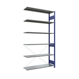 eurokraft pro Steckregal, einreihig, Fachboden-BxT 1300 x 400 mm, blau, Höhe 2500 mm, Anbauregal