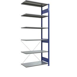 eurokraft pro Steckregal, einreihig, Fachboden-BxT 1000 x 500 mm, blau, Höhe 2500 mm, Anbauregal