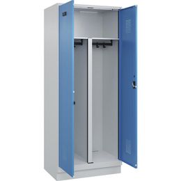 Schwarz-Weiß-Spind Evolo PLUS, 1 Abteil, Trennwand verkürzt, lichtgrau / lichtblau, B 800 mm, mit Bodensockel, Zylinderschloss kaiserkraft