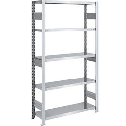 hofe Schwerlast-Steckregal, verzinkt, beidseitig, Regalhöhe 2000 mm, 5 Böden, Grundregal, BxT 1000 x 400 mm