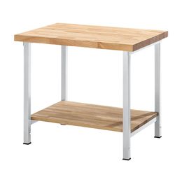 eurokraft pro Höhenverstellbare Werkbank, Gestellbauweise, 1 Ablageboden, Breite 1250 mm, Gestell lichtgrau