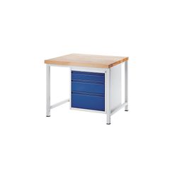 Rau Werkbank, Gestellbauweise, 3 Schubladen Größe L je 1 x 120/180/240 mm hoch, Tiefe 900 mm, Breite 1000 mm