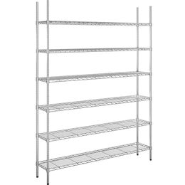 Stahldraht-Gitterregal, verchromt, Fachlast 100 kg, BxT 1520 x 360 mm, Grundregal, Höhe 2180 mm, 6 Fachböden kaiserkraft