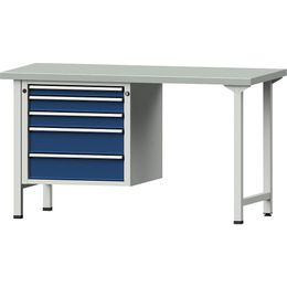 ANKE Werkbank, Gestellbauweise Serie V, 5 Schubladen, Stahlblechbelagplatte