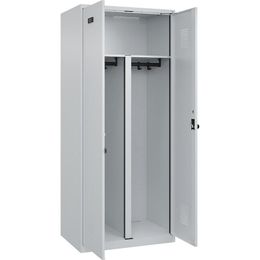 Schwarz-Weiß-Spind Evolo PLUS, 1 Abteil, Trennwand verkürzt, lichtgrau, B 800 mm, mit Bodengleitern, Sicherheits-Drehriegel kaiserkraft