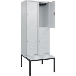 C+P Doppelstock-Spind Classic PLUS Sitzbank, 2 Abteile, lichtgrau, B 800 mm, Zylinderschloss, untergebaut, Kunststoff