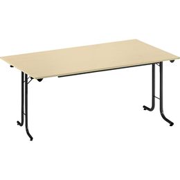 Klapptisch, mit abgerundeten Kanten, Rundrohr-Gestell, Plattenform rechteckig, 1400 x 700 mm, Gestell schwarz, Platte Ahorn-Dekor kaiserkraft
