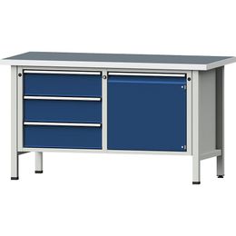 ANKE Werkbank, Gestellbauweise Serie V, 3 Schubladen, Tür 540 mm, Universalplatte, Teilauszug