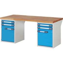 eurokraft pro Werkbank, Baukastensystem Serie 7000, 4 Schubladen, 2 Türen, BxT 2000 x 900 mm