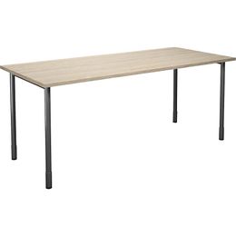 Mehrzwecktisch DUO-C, gerade Platte, HxT 700 - 800 x 800 mm, Breite 1800 mm, Eiche, schwarz kaiserkraft
