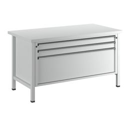 ANKE Werkbank mit XL/XXL-Schubladen, Gestellbauweise, Breite 1500 mm, 3 Schubladen, Universalplatte, Front lichtgrau