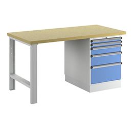 treston Werkbank, Baukastensystem, mit Schubladenblock, Multiplex-Platte, BxT 1500 x 750 mm