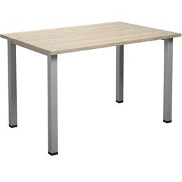 Mehrzwecktisch DUO-U, gerade Platte, Tiefe 800 mm, Breite 1200 mm, Eiche, silber kaiserkraft