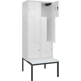 C+P Z-Spind Classic PLUS Sitzbank, 2 Abteile, verkehrsweiß, B 800 mm, Zylinderschloss, untergebaut, Kunststoff