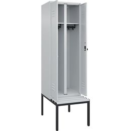 C+P Schwarz-Weiß-Spind Classic PLUS Sitzbank, 1 Abteil, lichtgrau, B 600 mm, Sicherheits-Drehriegel, untergebaut, Kunststoff