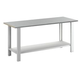 eurokraft basic Werkbank, Baukastensystem, Plattenbreite 1850 mm, mit Ablageboden, Stahlblechbelagplatte