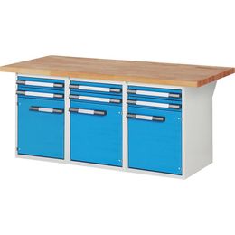eurokraft pro Werkbank, Baukastensystem Serie 7000, 6 Schubladen, 3 Türen, BxT 2000 x 900 mm