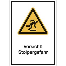 Kombischilder mit Text f&uuml;r Warnkennzeichen, Vorsicht! Stolpergefahr, VE 10 Stk, Kunststoff, LxH 210 x 297 mm kaiserkraft