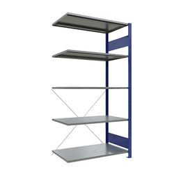 eurokraft pro Steckregal, einreihig, Fachboden-BxT 1000 x 600 mm, blau, Höhe 2000 mm, Anbauregal