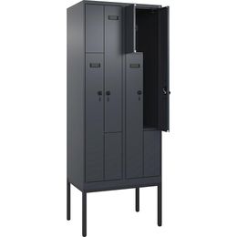 Z-Spind Evolo PLUS, 2 Abteile, grau, B 800 mm, 4 Fächer, mit schmalen Füßen, Sicherheits-Drehriegel kaiserkraft