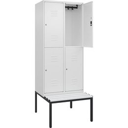 C+P Doppelstock-Spind Classic PLUS Sitzbank, 2 Abteile, verkehrsweiß, B 800 mm, Zylinderschloss, untergebaut, Kunststoff