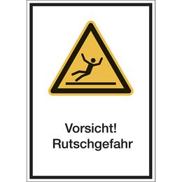 Kombischilder mit Text f&uuml;r Warnkennzeichen, Vorsicht! Rutschgefahr, VE 10 Stk, Kunststoff, LxH 210 x 297 mm kaiserkraft