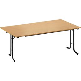 Klapptisch, mit abgerundeten Kanten, Rundrohr-Gestell, Plattenform rechteckig, 1600 x 800 mm, Gestell schwarz, Platte Buche-Dekor kaiserkraft