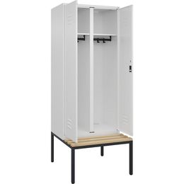 C+P Schwarz-Weiß-Spind Classic PLUS Sitzbank, 1 Abteil, verkehrsweiß, B 800 mm, Zylinderschloss, untergebaut, Buche-Hartholz