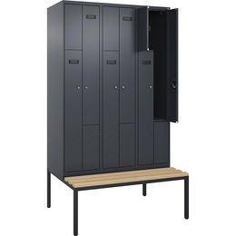 Z-Spind Evolo PLUS Sitzbank, 3 Abteile, grau, B 1200 mm, Zylinderschloss, mit untergebauter Sitzbank, Buche kaiserkraft