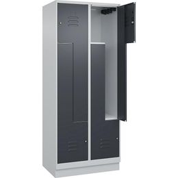 C+P Z-Spind Classic PLUS, 2 Abteile, lichtgrau / grau, B 800 mm, mit Bodensockel, Zylinderschloss