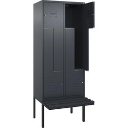 C+P Z-Spind Classic PLUS Sitzbank, 2 Abteile, grau, B 800 mm, Zylinderschloss, auskragend, Kunststoff