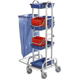 eurokraft pro Reinigungswagen Edelstahl, mit 2 x 10-l-Eimer, 1 x 6-l-Eimer, Kunststoffrollen