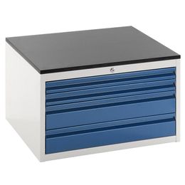 Rau Schubladenschrank mit Teleskopführungen, Höhe 460 mm, Schubladen 2 x 60, 2 x 120 mm, lichtgRau / enzianblau, Breite 770 mm