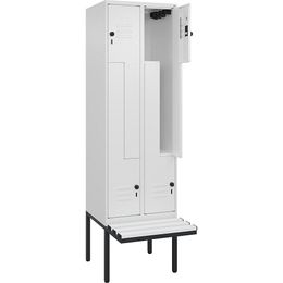 C+P Z-Spind Classic PLUS Sitzbank, 2 Abteile, verkehrsweiß, B 600 mm, Sicherheits-Drehriegel, auskragend, Kunststoff