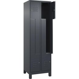 C+P Z-Spind Classic PLUS, 2 Abteile, grau, B 600 mm, mit Füßen, Zylinderschloss