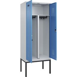 Schwarz-Weiß-Spind Evolo PLUS, 1 Abteil, Trennwand verkürzt, lichtgrau / lichtblau, B 800 mm, mit schmalen Füßen, Zylinderschloss kaiserkraft