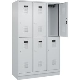 C+P Doppelstock-Spind Evolo PLUS, 3 Abteile, lichtgrau, B 1200 mm, mit Bodensockel, Zylinderschloss