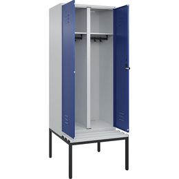 C+P Schwarz-Weiß-Spind Classic PLUS Sitzbank, 1 Abteil, lichtgrau / enzianblau, B 800 mm, Sicherheits-Drehriegel, untergebaut, Kunststoff