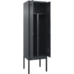 Schwarz-Weiß-Spind Evolo PLUS, 1 Abteil, Trennwand verkürzt, grau, B 600 mm, mit schmalen Füßen, Zylinderschloss kaiserkraft