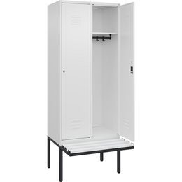C+P Spind Classic PLUS Sitzbank, 2 Abteile, verkehrsweiß, B 800 mm, Zylinderschloss, auskragend, Kunststoff